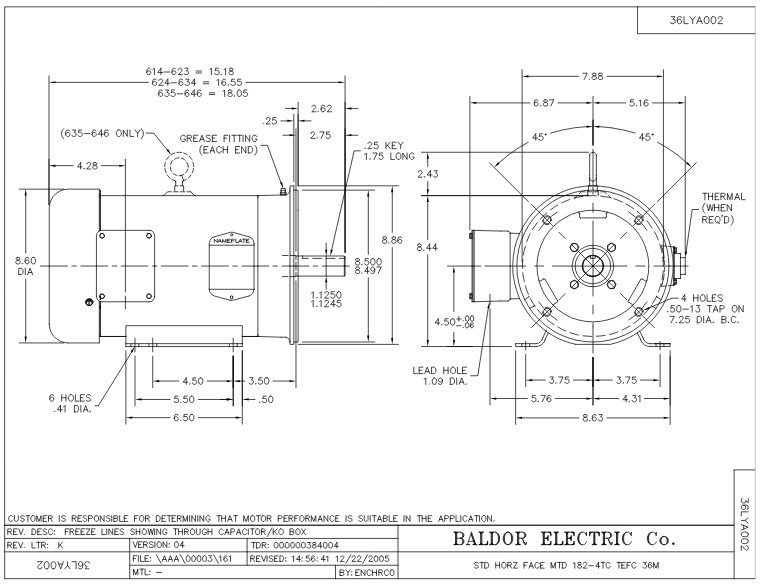 CEM3616T Baldor Three Phase, Totally Enclosed, C-Face, Foot Mounted 7 1 ...