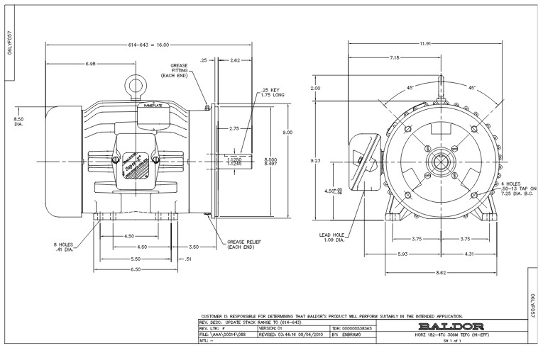 CEM3661T Baldor Three Phase, Totally Enclosed, C-Face, Foot Mounted 3HP ...