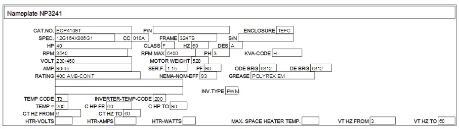 ECP4109T Baldor Three Phase, Totally Enclosed, Foot Mounted 40HP ...