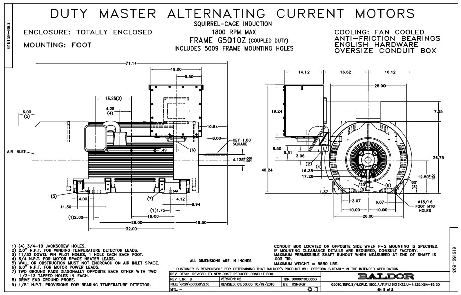 ECP50504L-4 Baldor Three Phase, Totally Enclosed, Foot Mounted 500HP ...