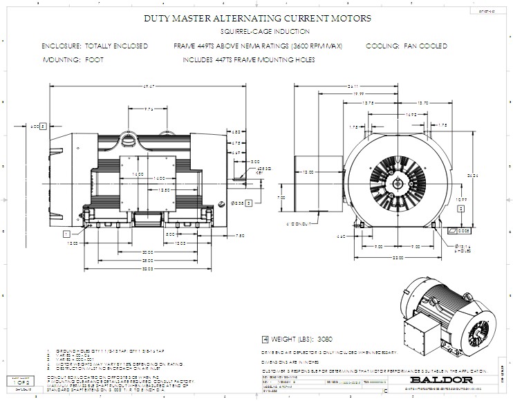 EM44352T-4 Baldor Three Phase, Totally Enclosed, Foot Mounted 350HP ...