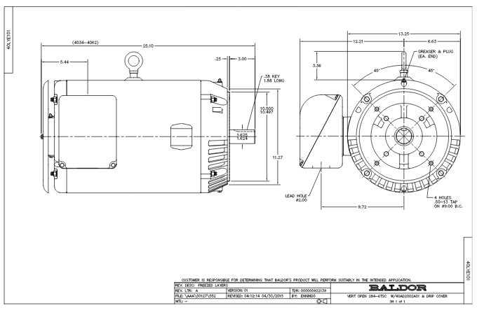 VEM2534T Baldor Three Phase, Open Drip Proof, C-Face, Footless 30HP ...