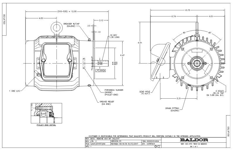 VENCP83581T-4 Baldor Three Phase, Totally Enclosed, IEEE 841, 1HP ...